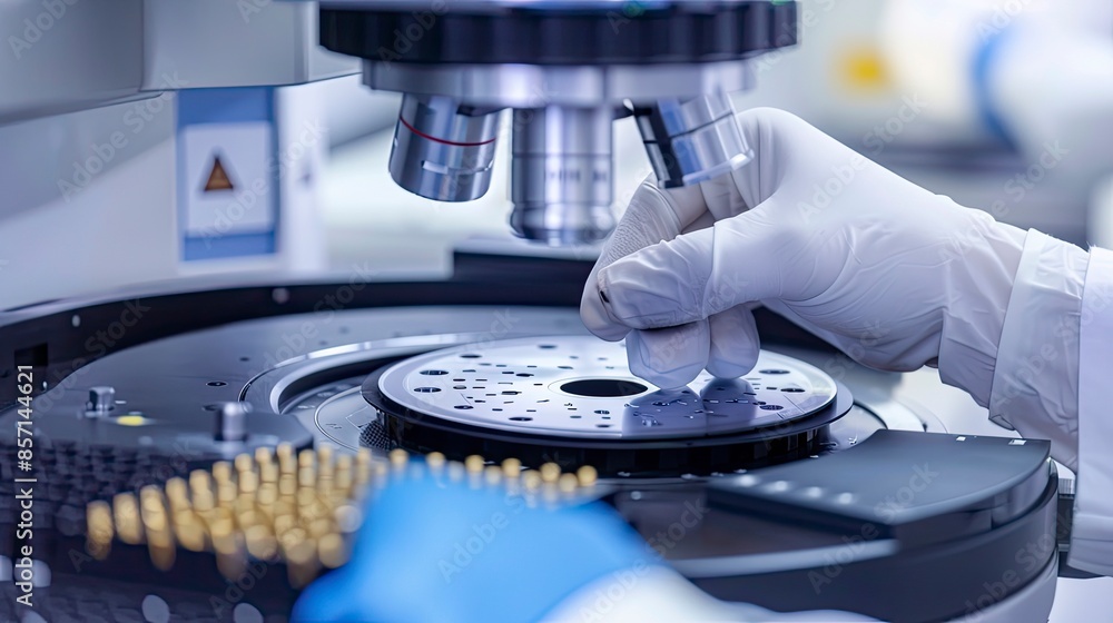 Silicon wafer cutting and polishing in a semiconductor research lab ...