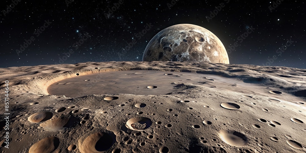 Cratered moon surface landscape with rugged terrain, moon, surface ...