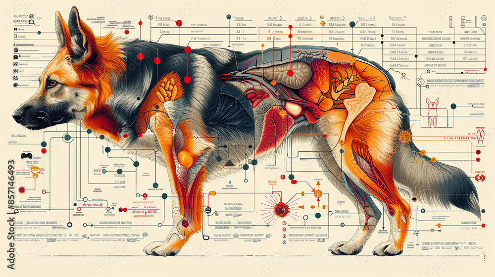 medical illustrations of the anatomy of the digestive system of dogs ...