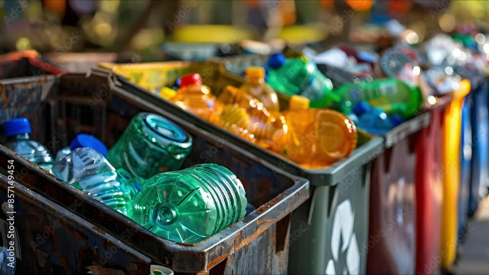 Bins promoting waste segregation and recycling programs for sorting ...