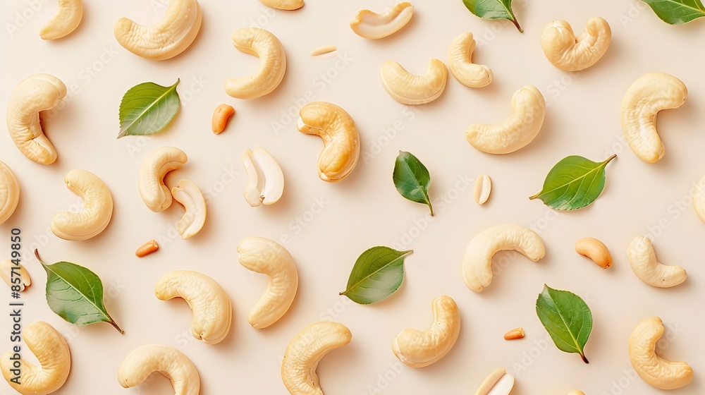 An illustration of cashew nuts as a seamless pattern on plain backdrop ...