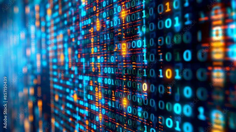 Abstract digital data visualization with binary code and vibrant colors. Perfect for technology ...