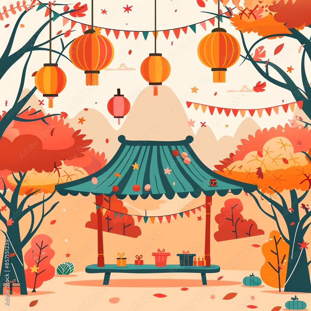 Autumn festival flat design front view theme celebration cartoon ...