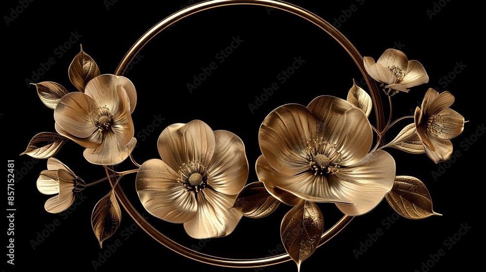 Golden Floral Frame With Black Background for Text Stock Illustration ...