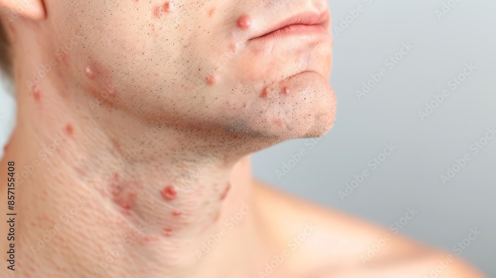 Drug-induced dermatitis on chest, Adverse reaction, Realistic depiction ...
