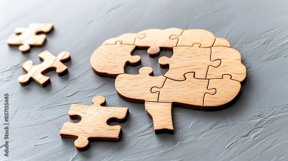 Wooden brain puzzle with missing pieces, complexities of human brain ...