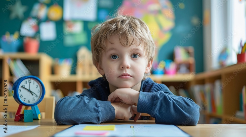 ADHD Strategies A child using visual aids and timers to stay focused in ...