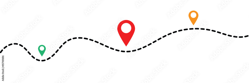 Route icon - two points with dotted path and location pin. Route ...