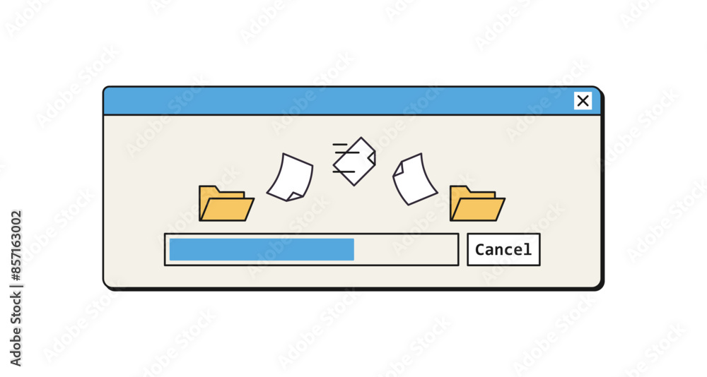File copy and save process window in retro style, 90s ui design data information, documents ...