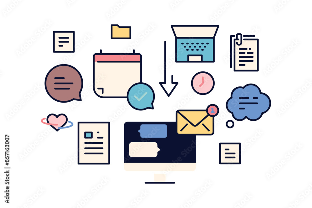 Computer monitor with many notifications and modern device with ...