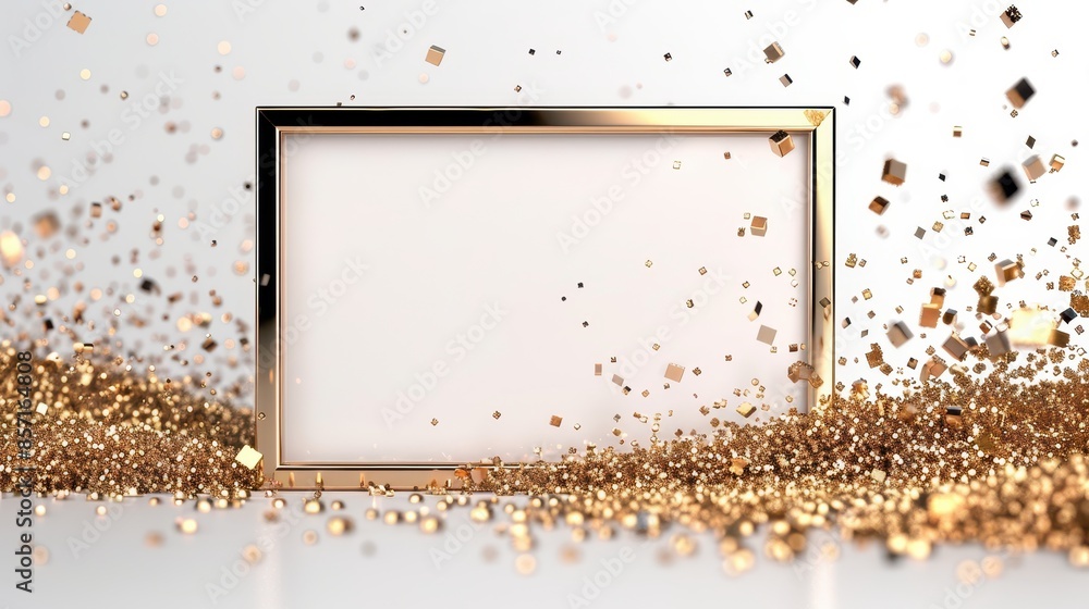 Luxurious gold glitter border frame on white background Stock ...