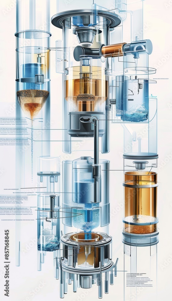 Detailed Diagram of High-Tech Water Filtration Process Stages with ...