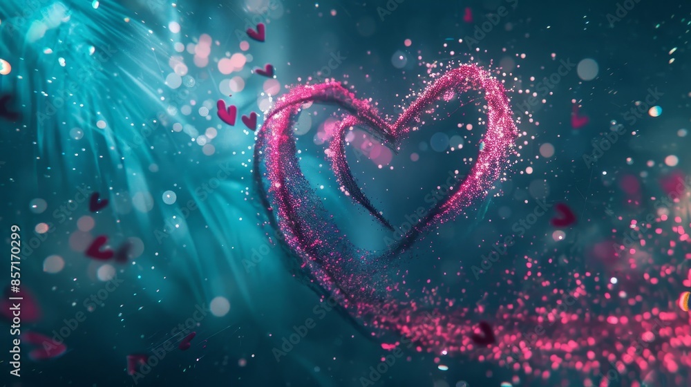 Fuchsia and teal wallpaper with light streaks glittering particles and ...