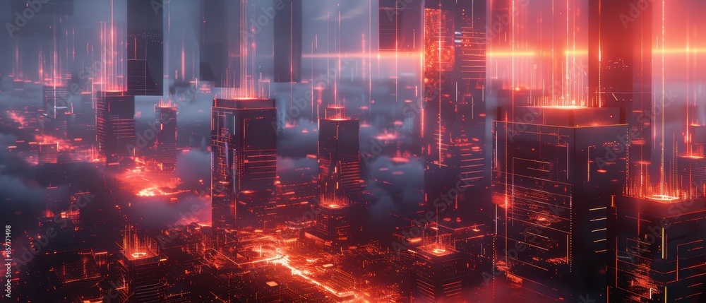 8K UHD background of a futuristic cityscape, with sleek buildings and ...