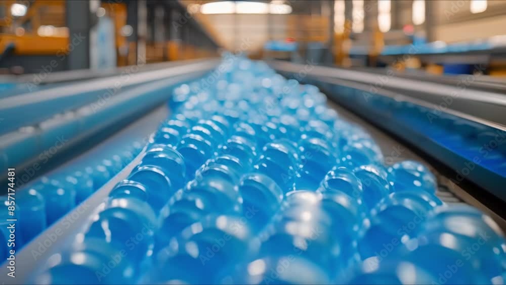 Recycling machine sorting plastic waste in factory with conveyor belts ...