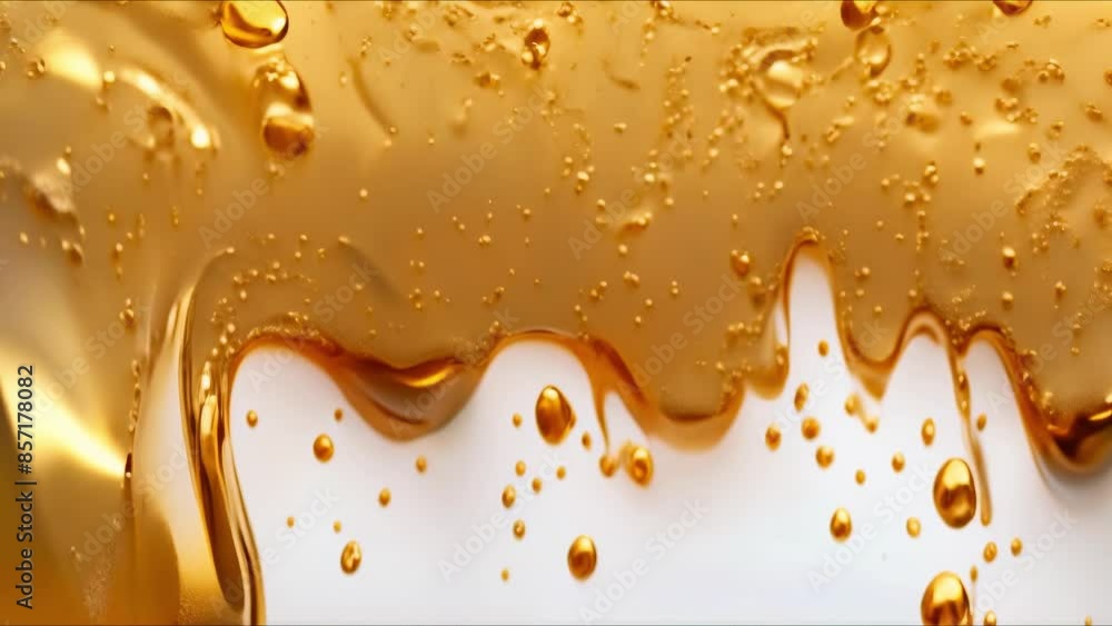 Golden serum dripping on white background luxurious skincare concept ...