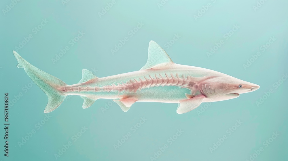 Transparent 3D model of shark showcasing its skeletal structure against ...