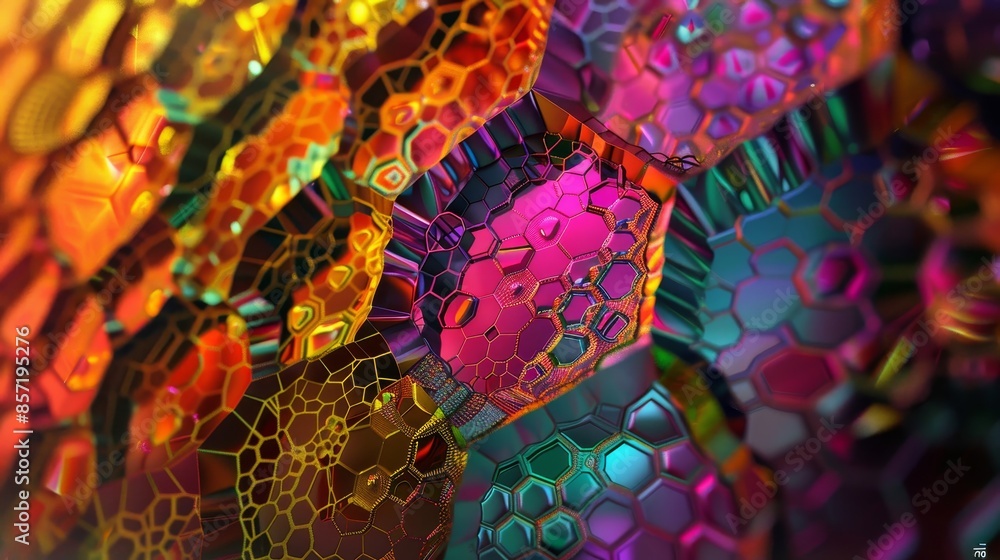 Intricate abstract wallpaper with honeycomb-like structures in vibrant ...