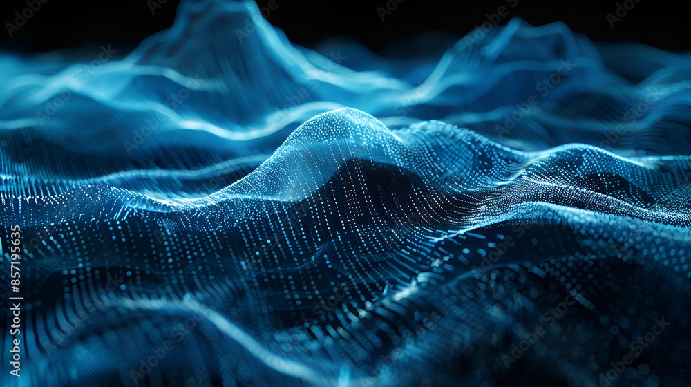 3d Rendering Of Abstract Blue Digital Waves With Depth Of Field And Bokeh Effect Data
