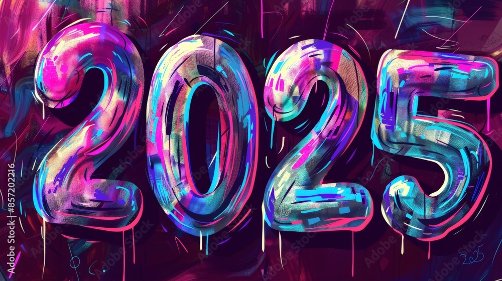 Vibrant digital artwork depicting the year 2025 with a dynamic and ...