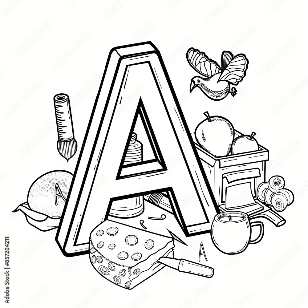 Hand drawn alphabet letter A, Back to school doodle alphabet art vector ...
