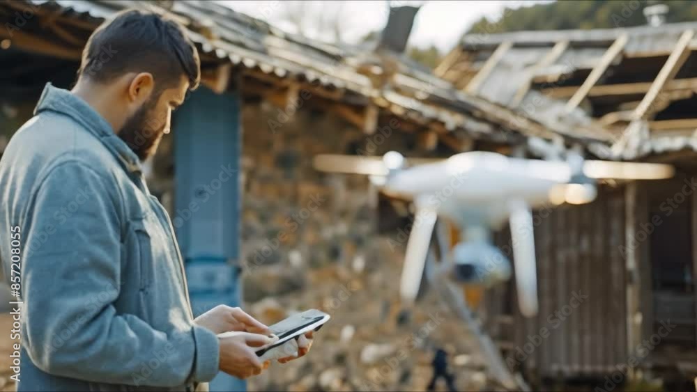 Homeowners using a drone to inspect storm damage on their roof leading ...