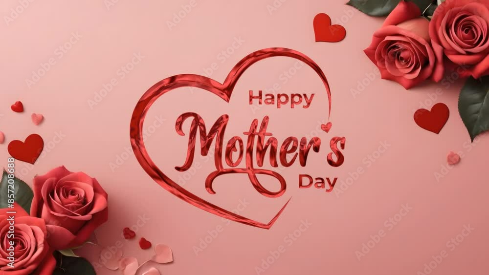 Happy Mothers Day Animation with roses and hearts on pink background ...