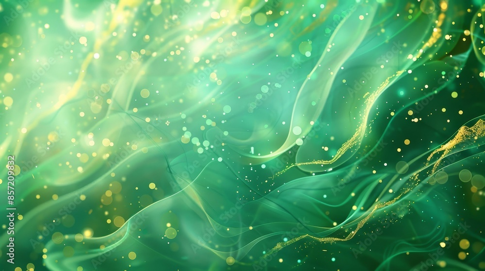 Emerald green and gold background fluid patterns bokeh lights subtle ...