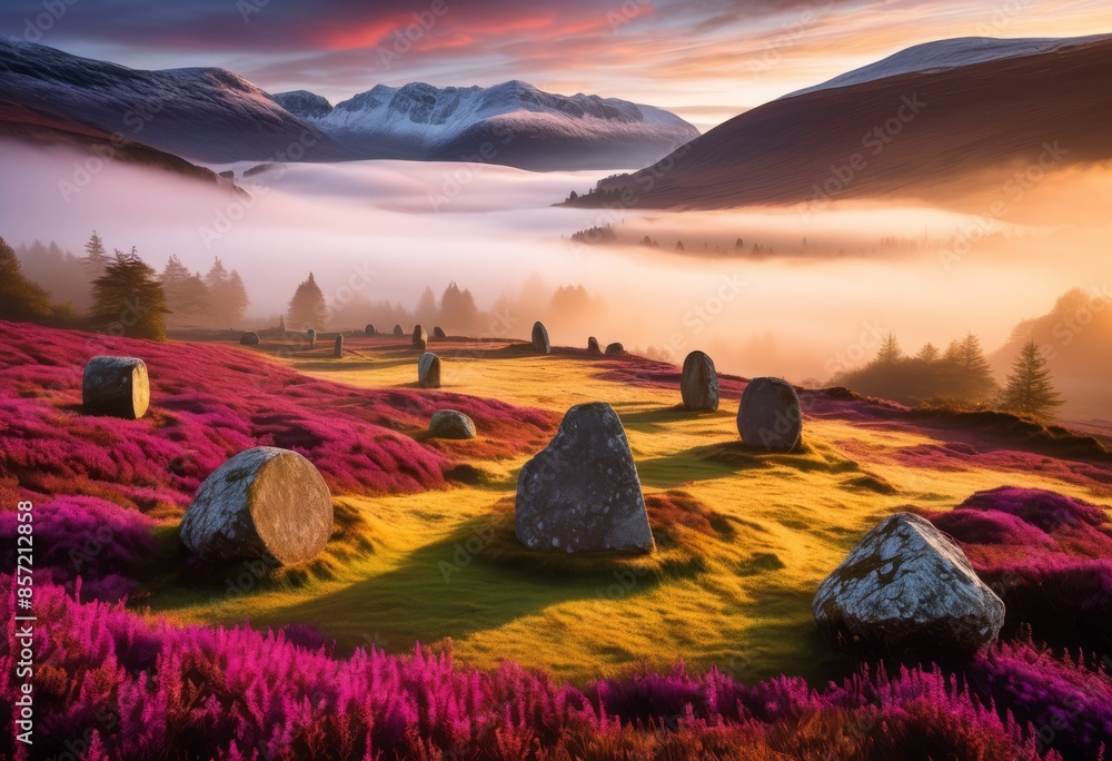 mystical highland landscape ancient stone circles, historical ...