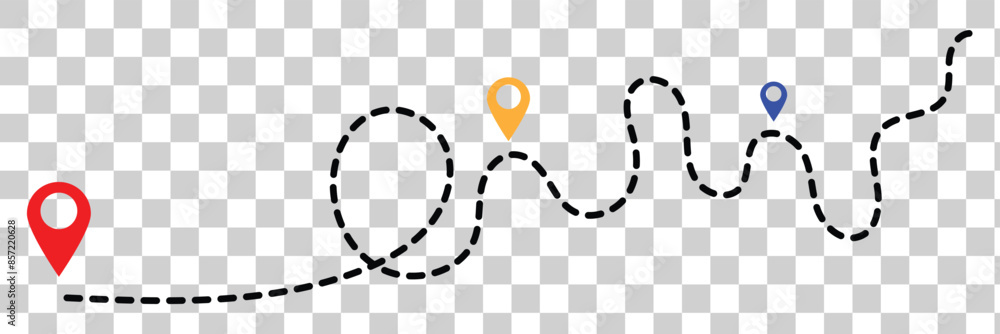 Route icon - two points with dotted path and location pin. Route ...