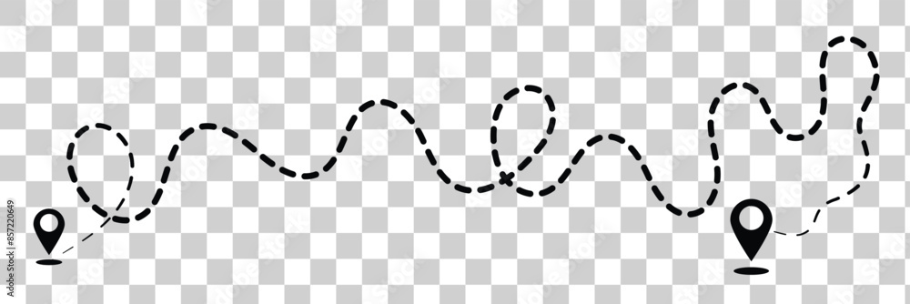 Route icon - two points with dotted path and location pin. Route ...