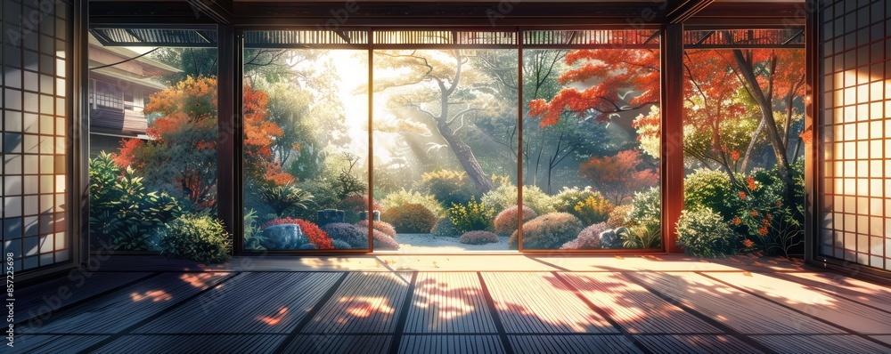 Traditional Japanese house with sliding doors and tatami mats. Stock ...