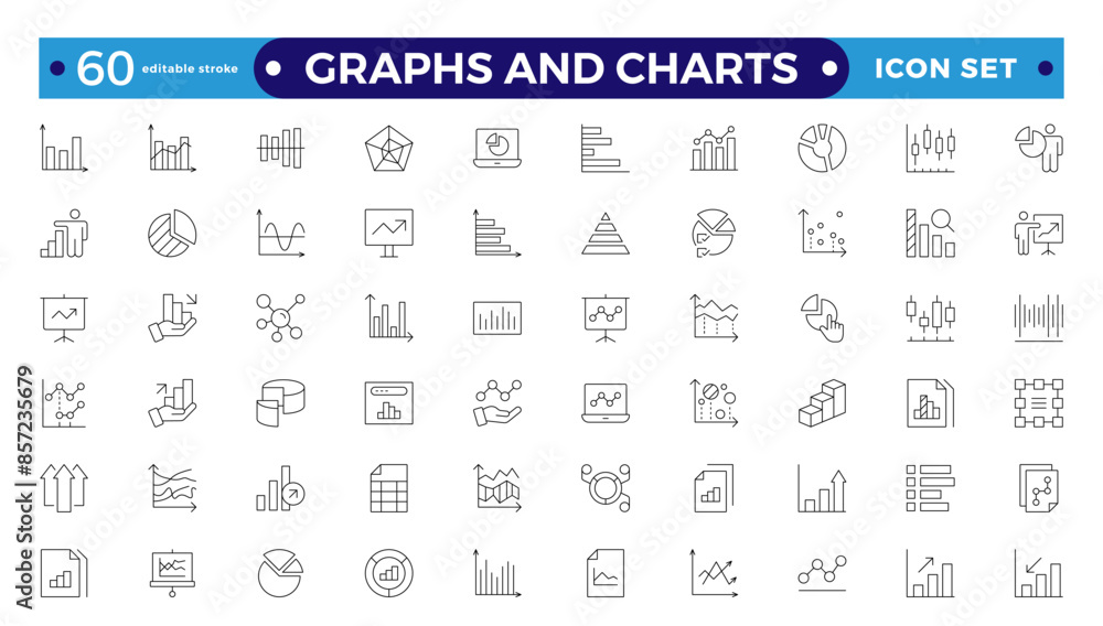 Growing bar graph icon set. Business graphs and charts icons ...