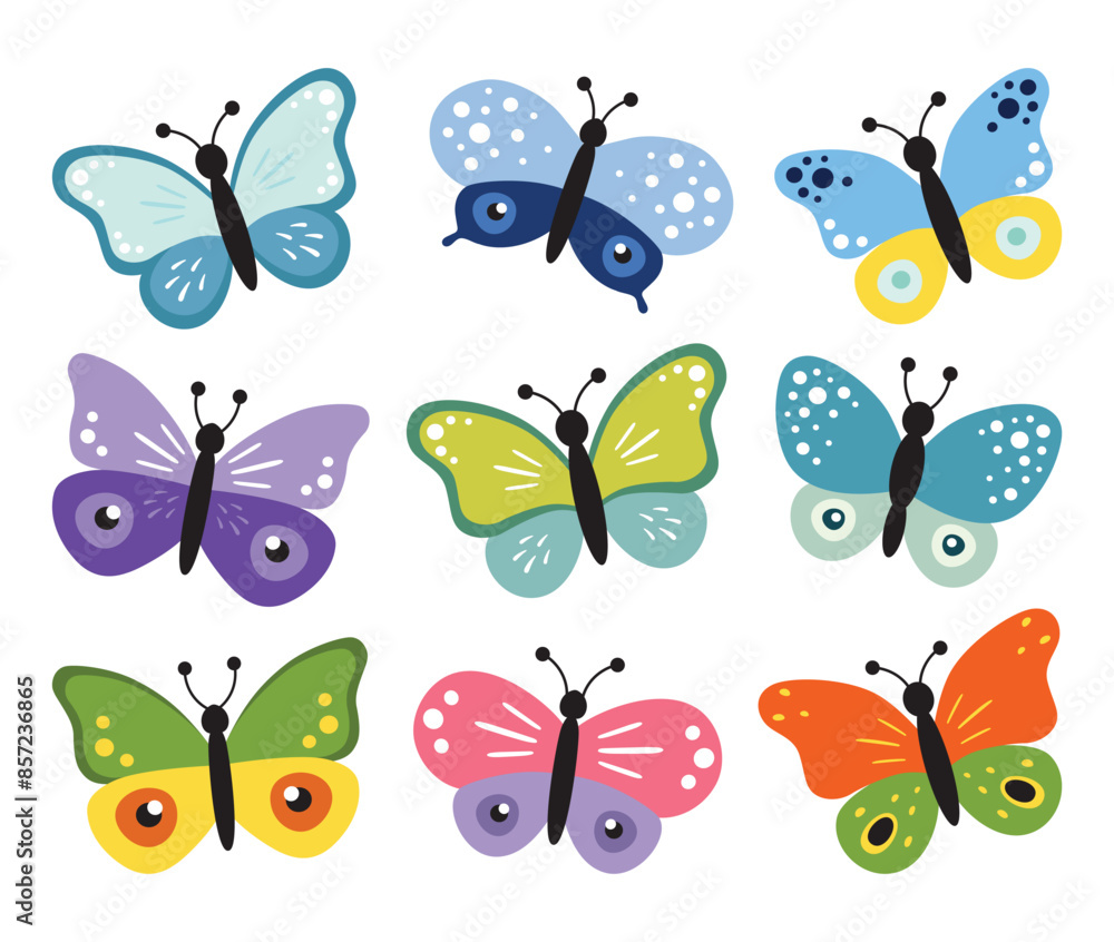 Set of colorful butterflies. Collection of butterflies. Vector ...