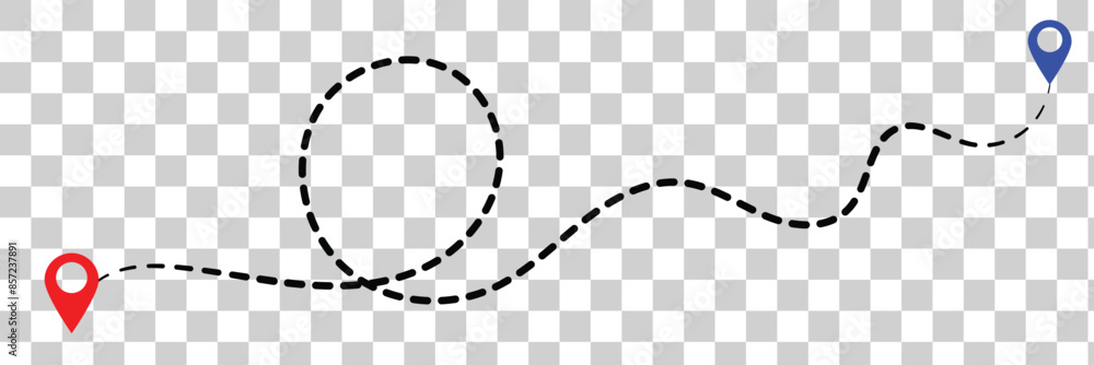 Route icon - two points with dotted path and location pin. Route ...