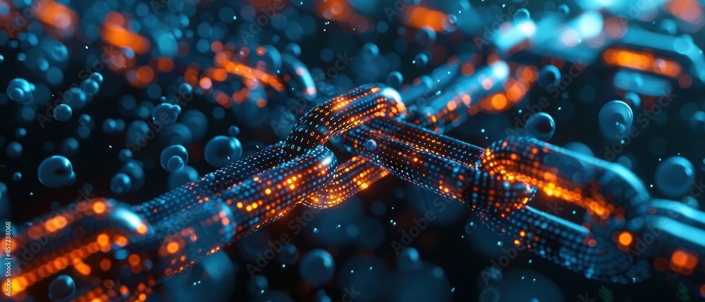 Blockchain Technology Visualization With Interconnected Blocks
