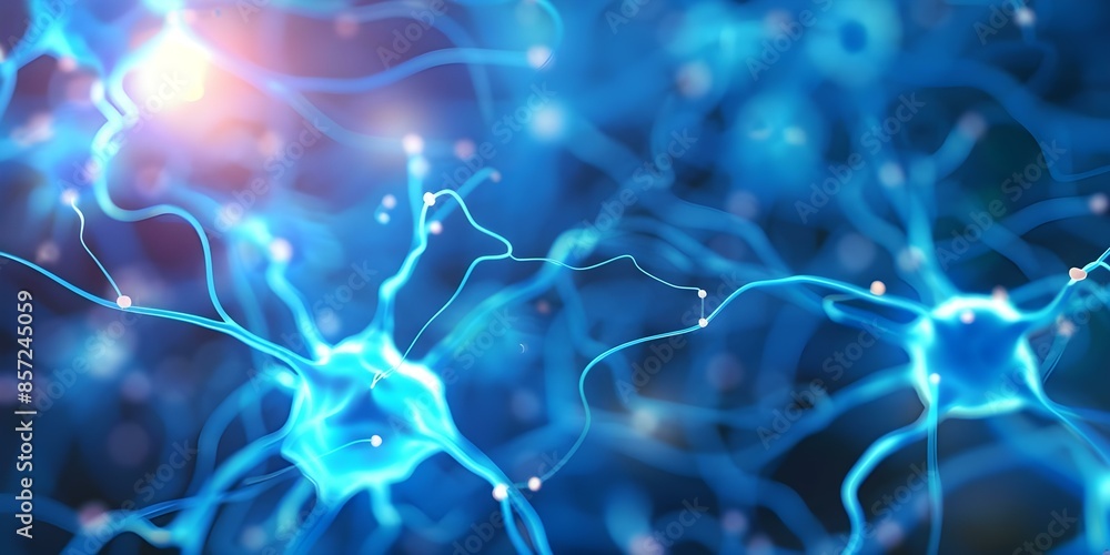 Neuron Synapses in a Blue Banner Biology Background. Concept Brain ...