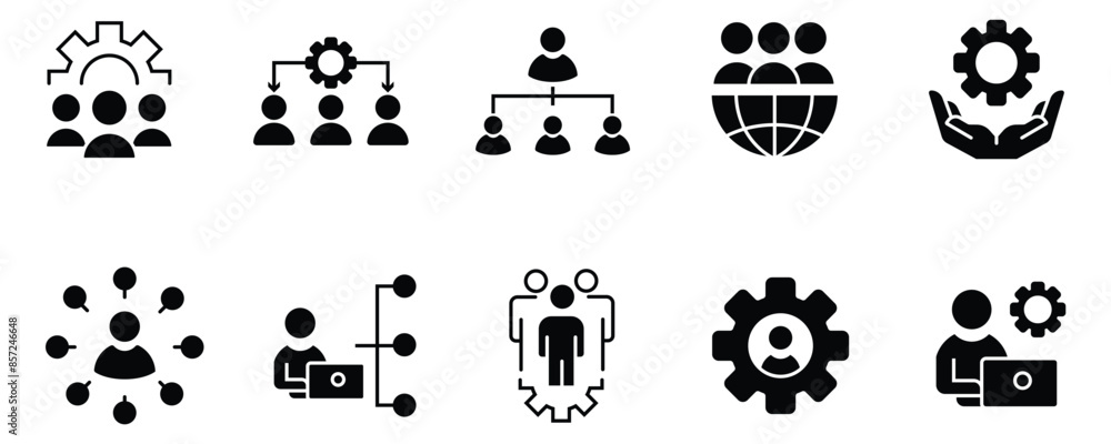 icon set of human resource organization management with gear setting ...