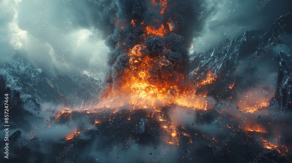 Apocalyptic scene depicting a catastrophic meteor impact on Earth with ...