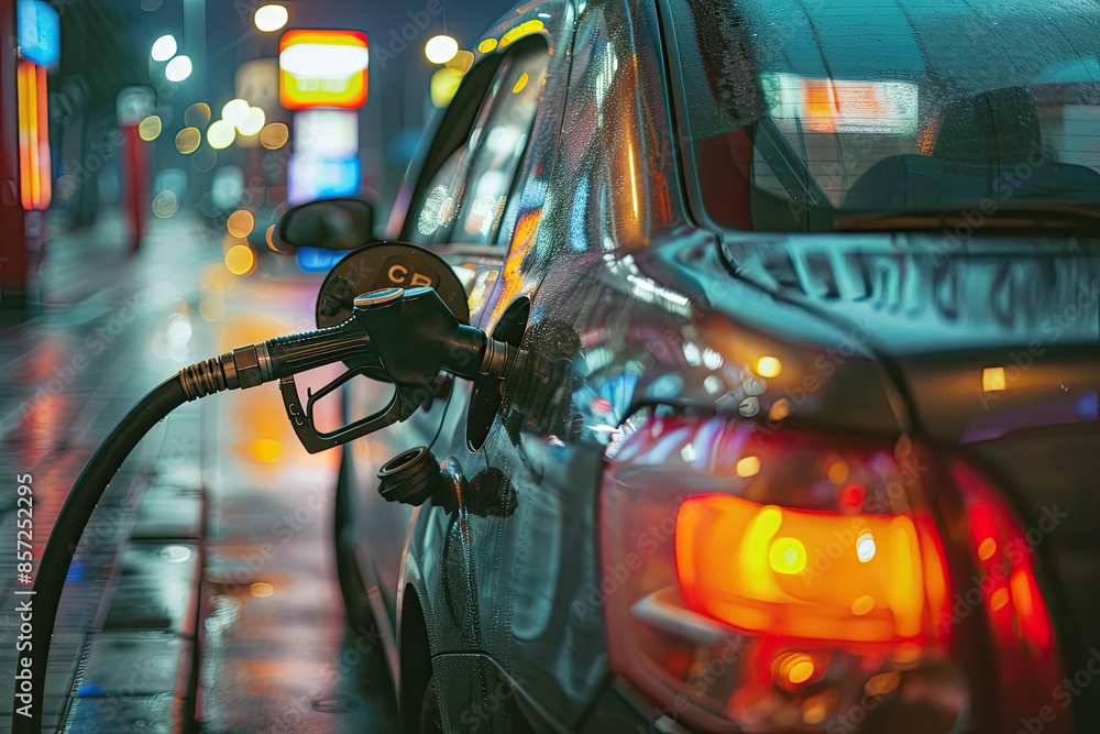 gas pump on car fuel intake, refueling a car at a gas station ...