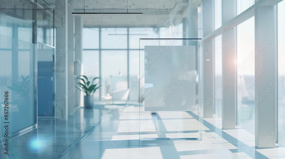 Serene office space with transparent screen displaying research survey ...