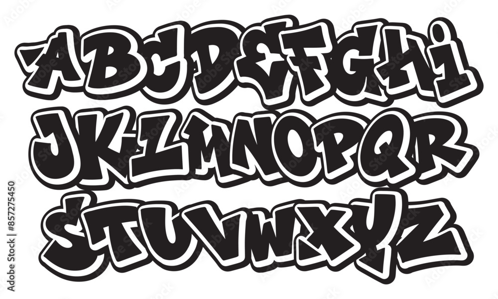 Hand drawn graffiti style alphabet. vector graffiti alphabet on white ...