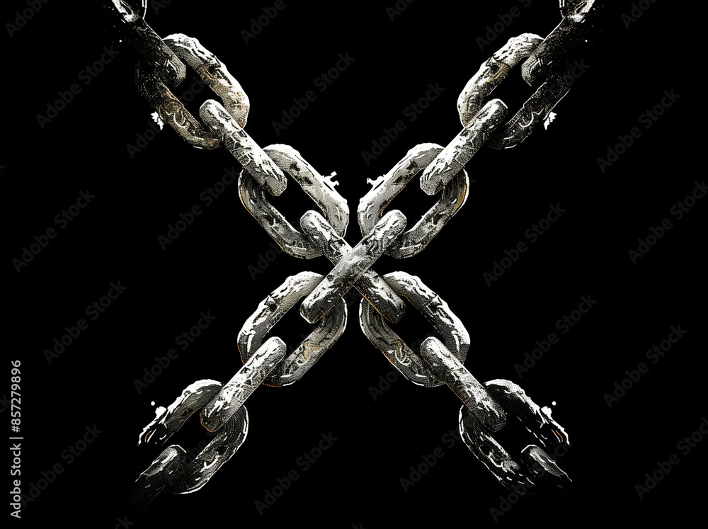 Simple, Minimalistic White Icon of Broken Chains Forming an X Shape on ...