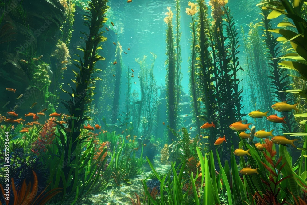Discover the lively subaqueous habitat of a thick seaweed grove ...