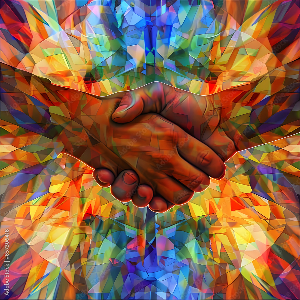 Colorful abstract handshake representing business agreement partnership ...