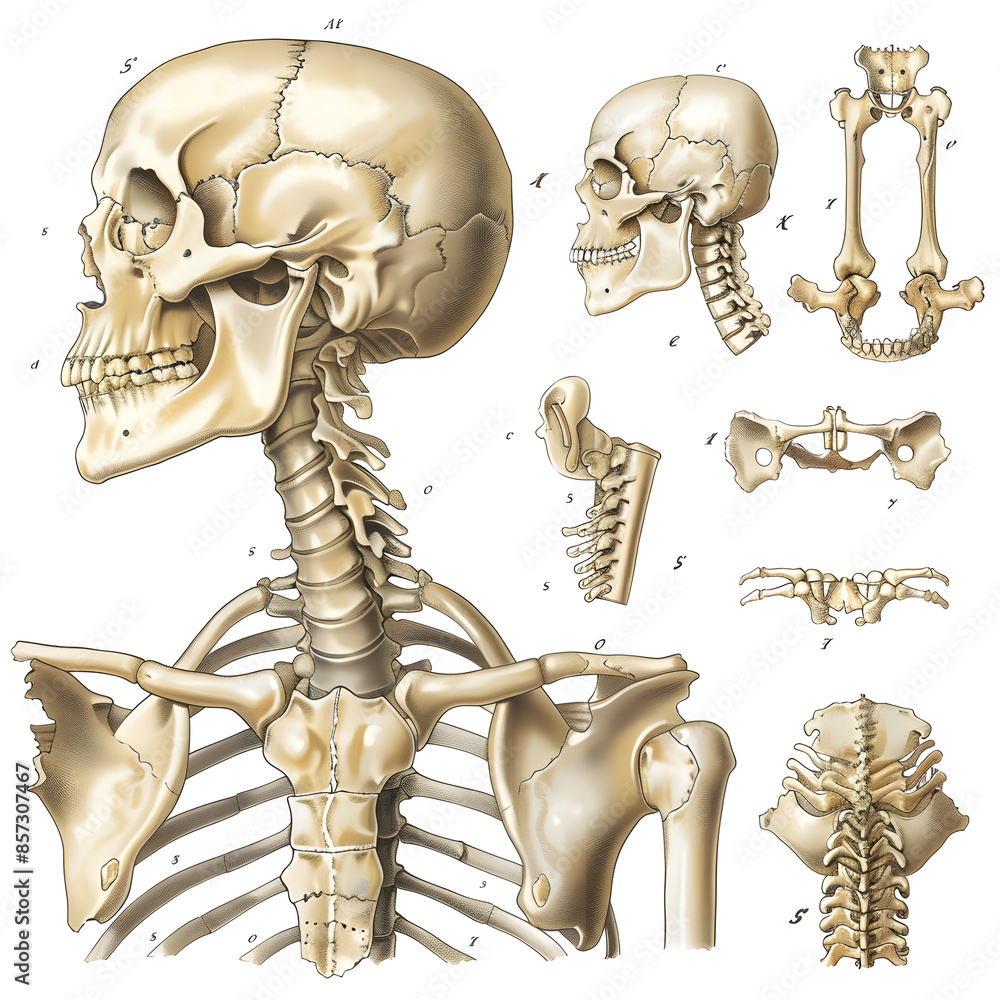 Diagrammatic representation of the axial skeleton, An assortment of ...