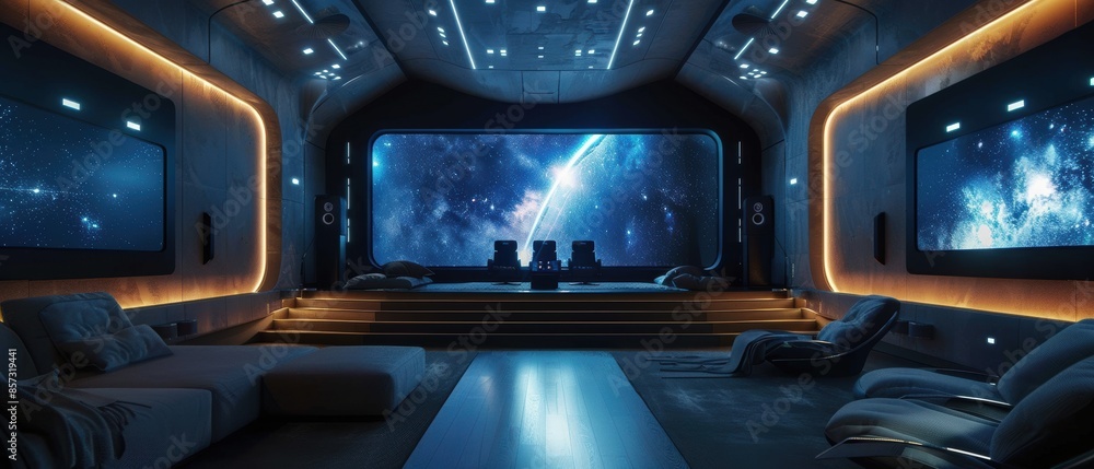 High-tech entertainment system with immersive sound and visuals Stock ...