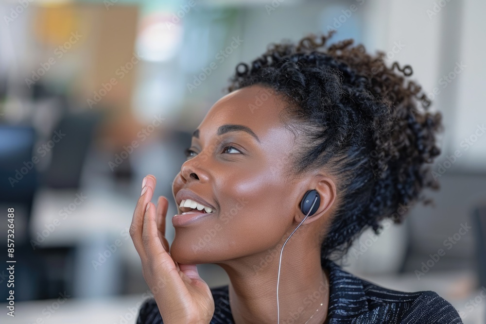 Hearing And Speech. Happy Deaf Black Woman with Cochlear Implant in ...