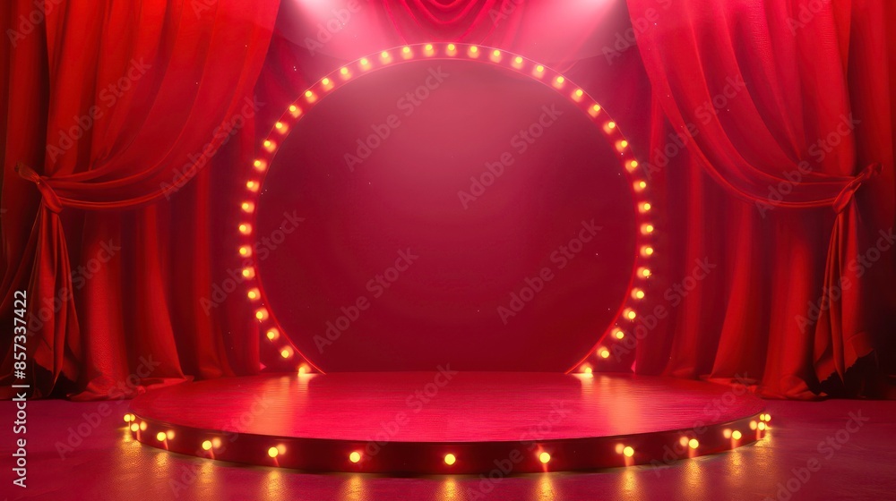 Circus stage podium background 3D carnival light red show curtain ...