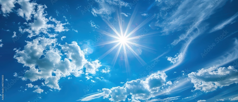 Midday sky with thin wispy clouds and a bright sun, perfect for a ...